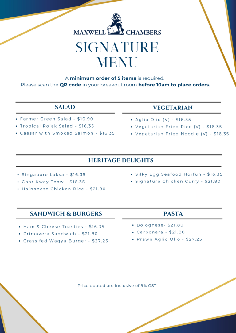 Lunch Menu | Maxwell Chambers - Gateway to Dispute Resolution